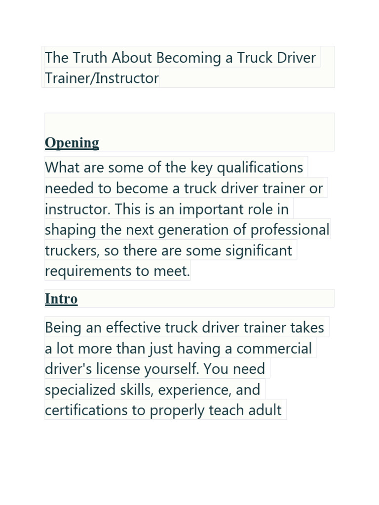 Driver Trainer Script | PDF | Truck Driver | Learning