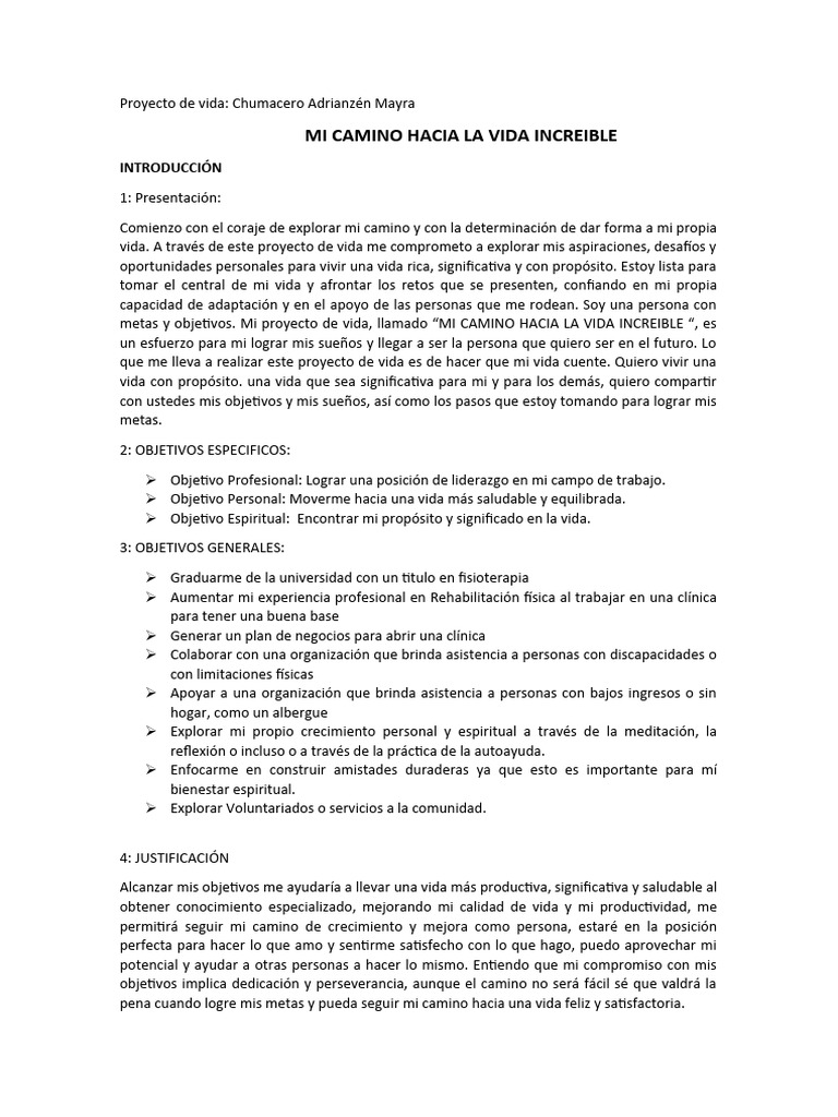 Proyecto de Vida MAYRA 2 | PDF | Desarrollo personal | Sicología
