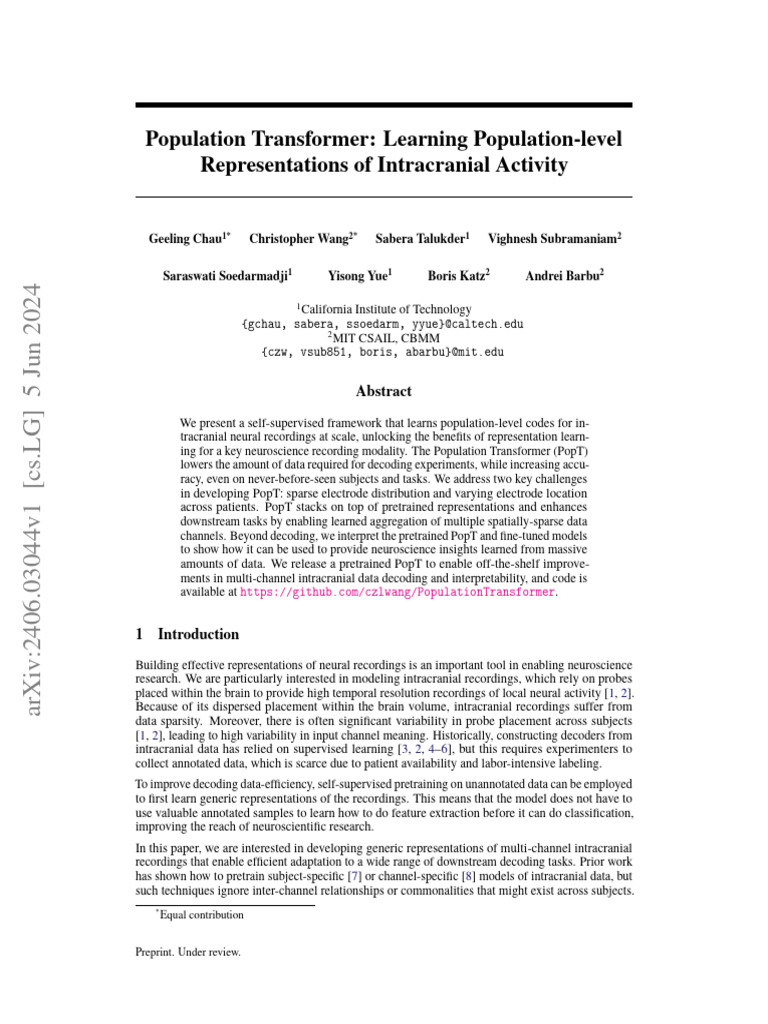 Population Transformer Learning Population Level Representations Of