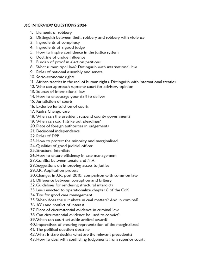 JSC Interview Questions 2024 | PDF | Precedent | Lawsuit