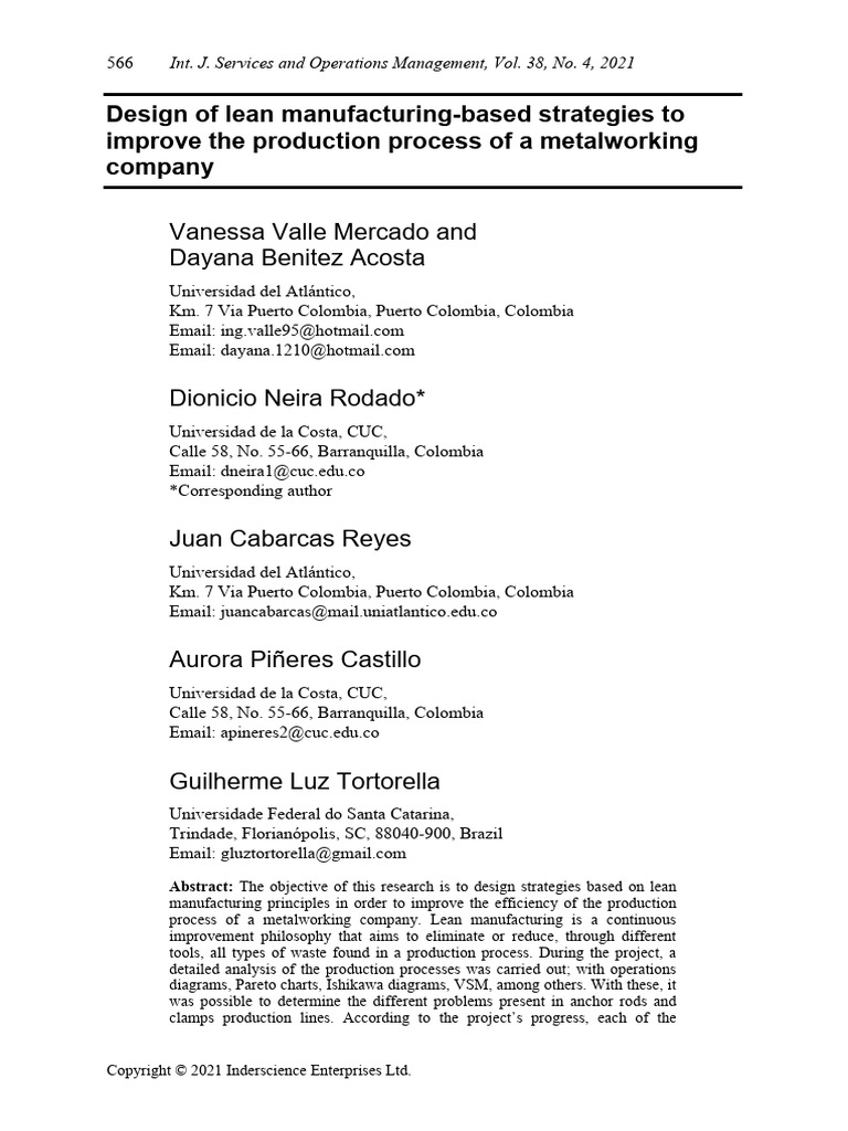 Design of Lean Manufacturing-Based Strategies To | PDF | Internal Rate ...