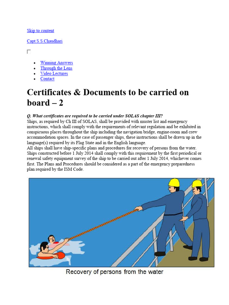 Certificates AND Documents To Be Carried On Board 2-SSC | PDF | Cargo ...