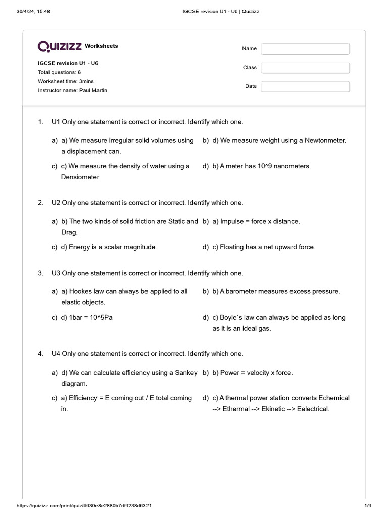 IGCSE revision U1 - U6 _ no grid | PDF | Force | Amplitude