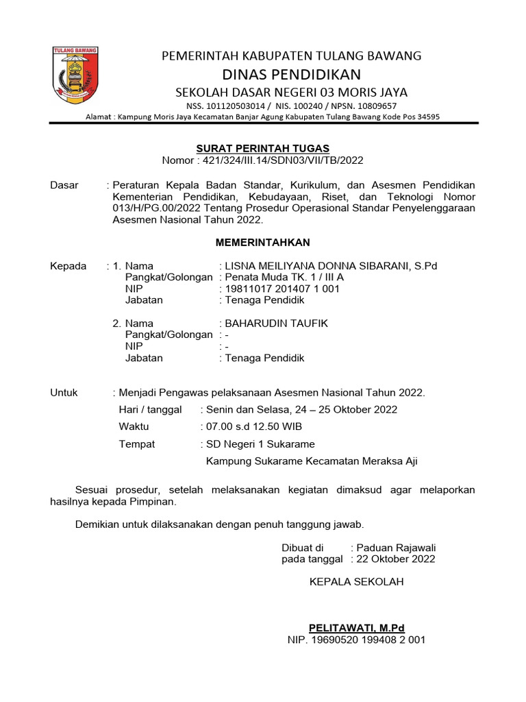 Surat Tugas Pengawas Anbk | PDF