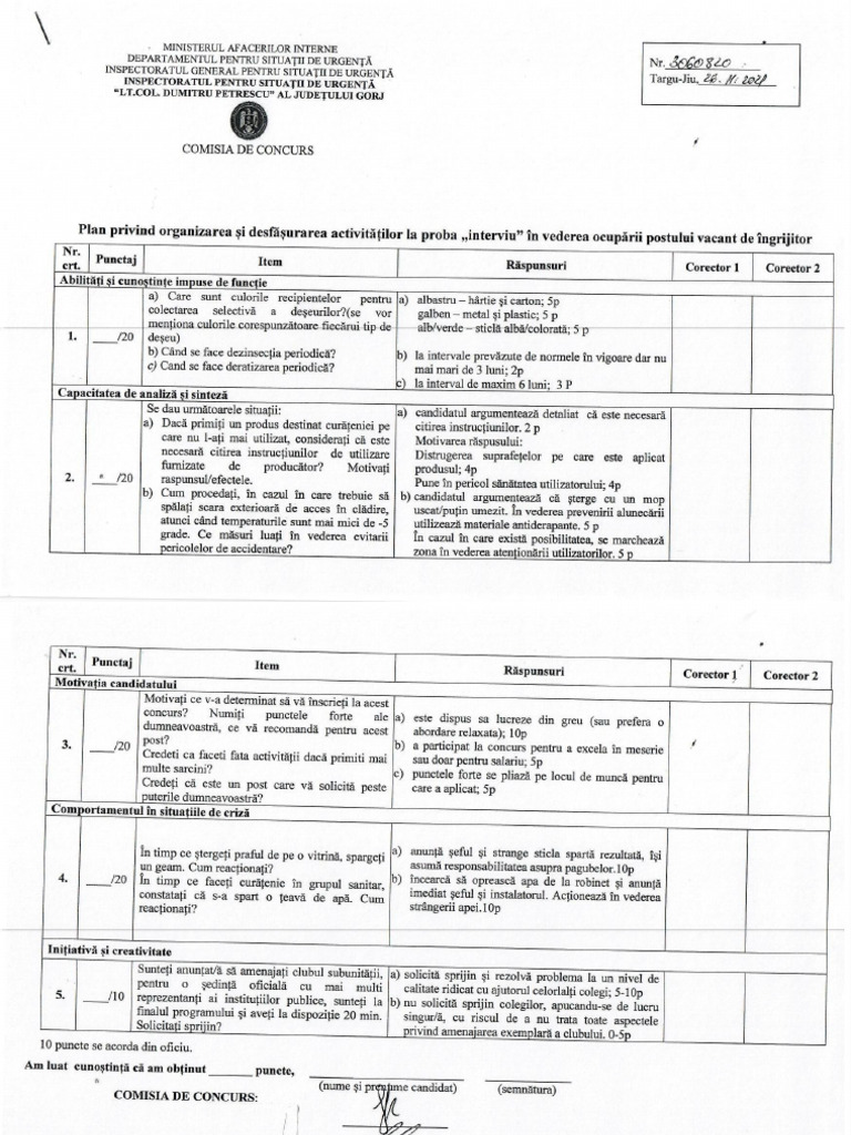 Grila de Interpretare A Raspunsurilor Proba Interviu Ingrijitor | PDF