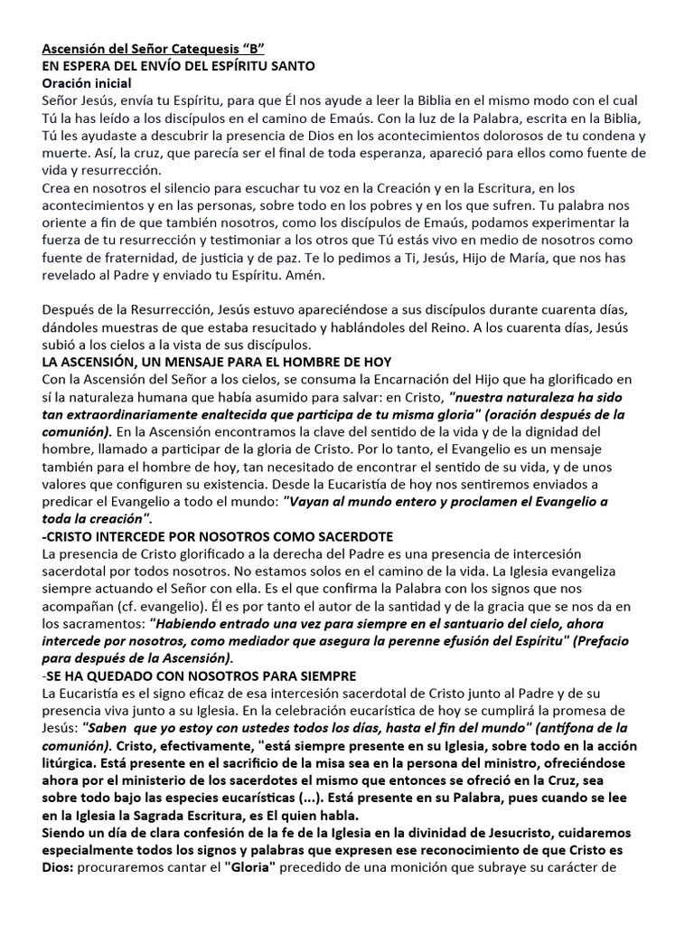 Catequesis Sobre La Ascensión Del Señor Pdf Cristo Título La