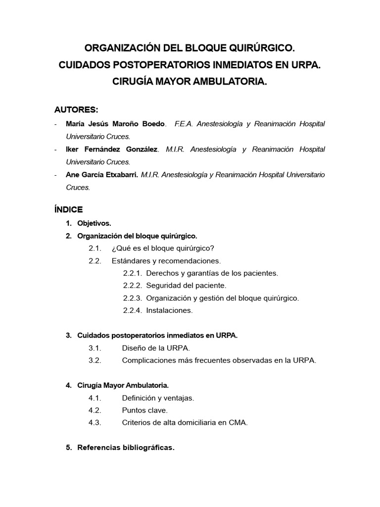 Cuidados en URPA y bloque quirúrgico | PDF | Anestesia | Hospital