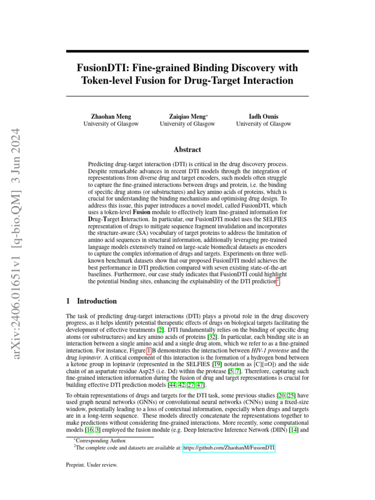 FusionDTI - Fine-Grained Binding Discovery With Token-Level Fusion For Drug-Target Interaction ...