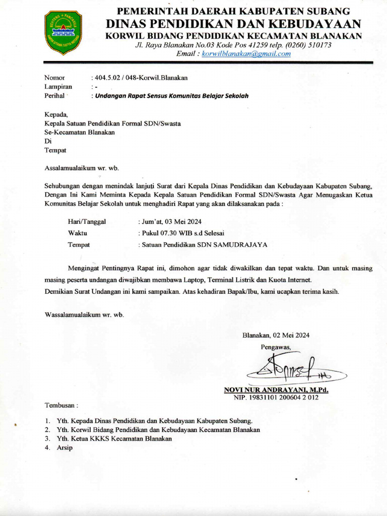 Undangan Rapat Sensus Sekolah | PDF