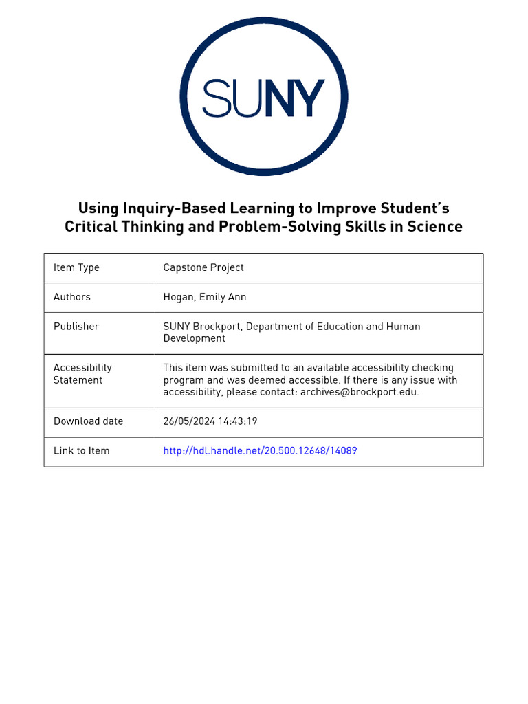 Hogan 793 Capstone Paper Impact Inquiry Problem Solving and Critical Thinking | PDF | Inquiry ...