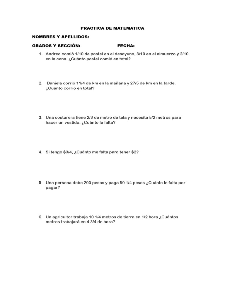 Practica de Matematica de Primero de Secundaria | PDF