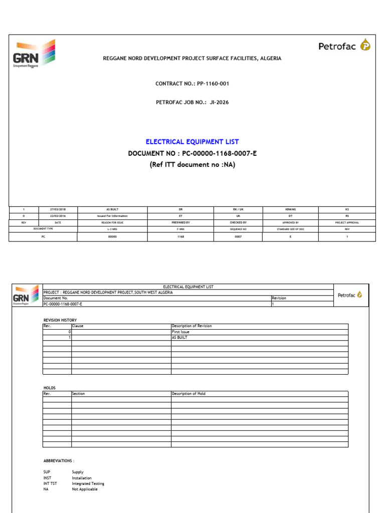 PC-00000-1168-0007-E_Rev.1- ELECTRICAL EQUIPMENT LIST | Download Free ...