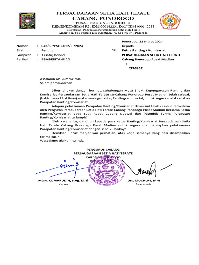 Petunjuk Pelaksanaan Parapatan Ranting PSHT | PDF | Karier & Perkembangan