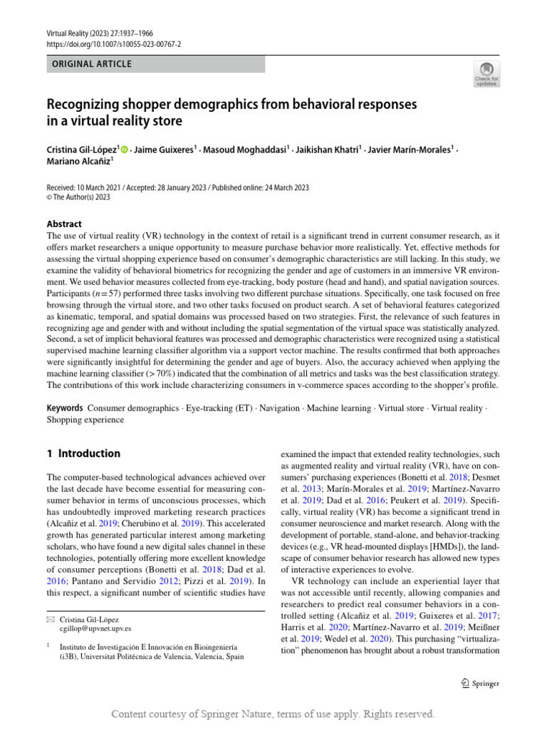 Recognizing Shopper Demographics From Behavioral r | PDF | Virtual Reality | Consumer Behaviour