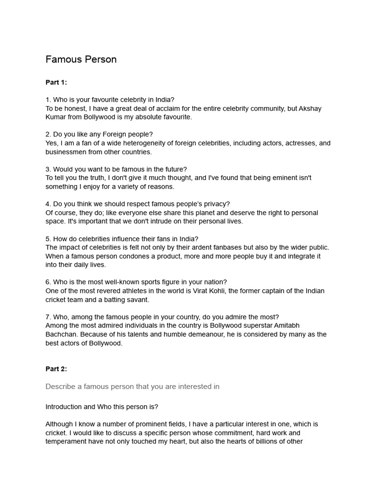 Ielts Speaking Topics With Answers PDF Famous Person Bee3292445 | PDF ...