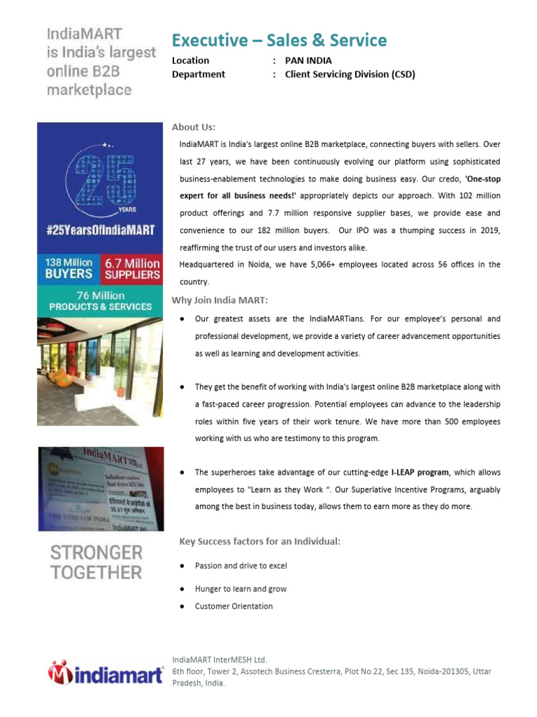 Executive Sales & Service Role at IndiaMART | PDF | Economies | Business