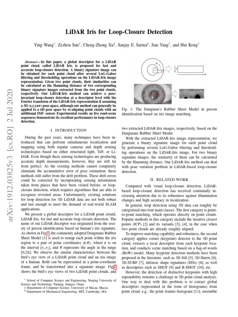 Lidar Iris For Loop Closure Detection Pdf Lidar Matrix Mathematics