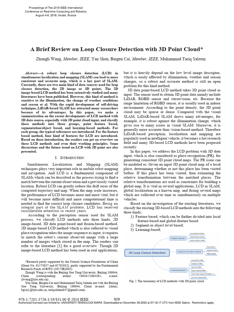 A Brief Review On Loop Closure Detection With 3D Point Cloud | PDF | Deep Learning