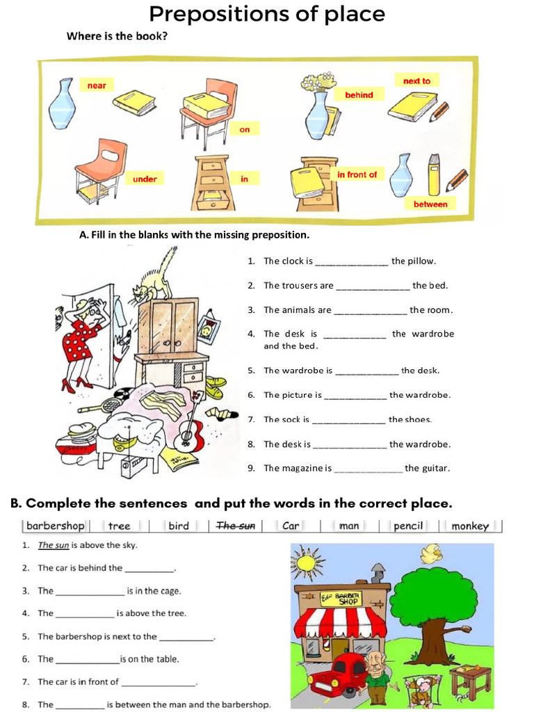 Prepositions of Place Exercises | PDF