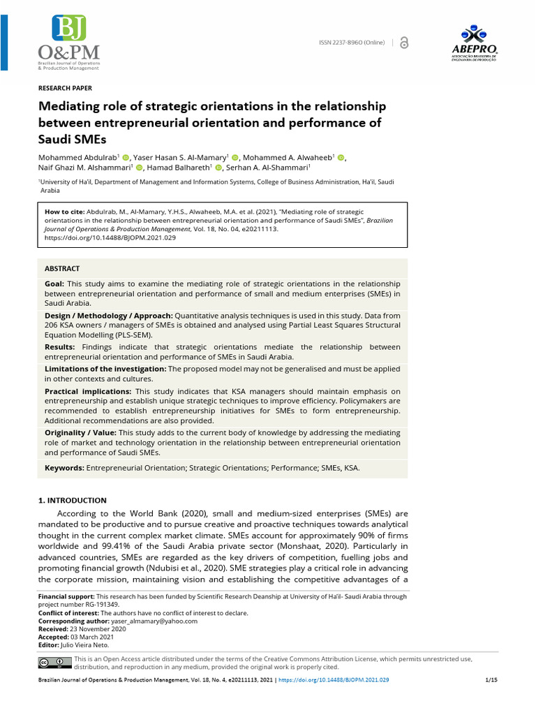 Strategic Orientations and SME Performance | PDF | Entrepreneurship ...