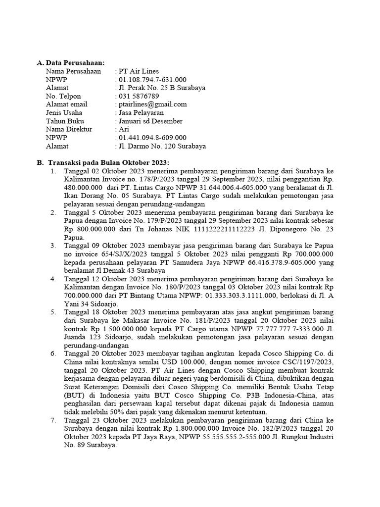 Latihan soal kasus 9 PPh Pasal 15 | PDF