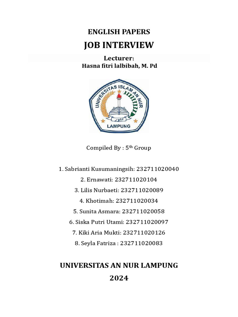 Makalah Bing Job Interview Kel. 5 | PDF | Job Interview | Human Communication