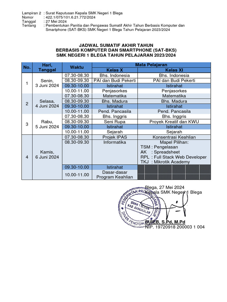 Jadwal SAT-BKS 2023-2024 | PDF