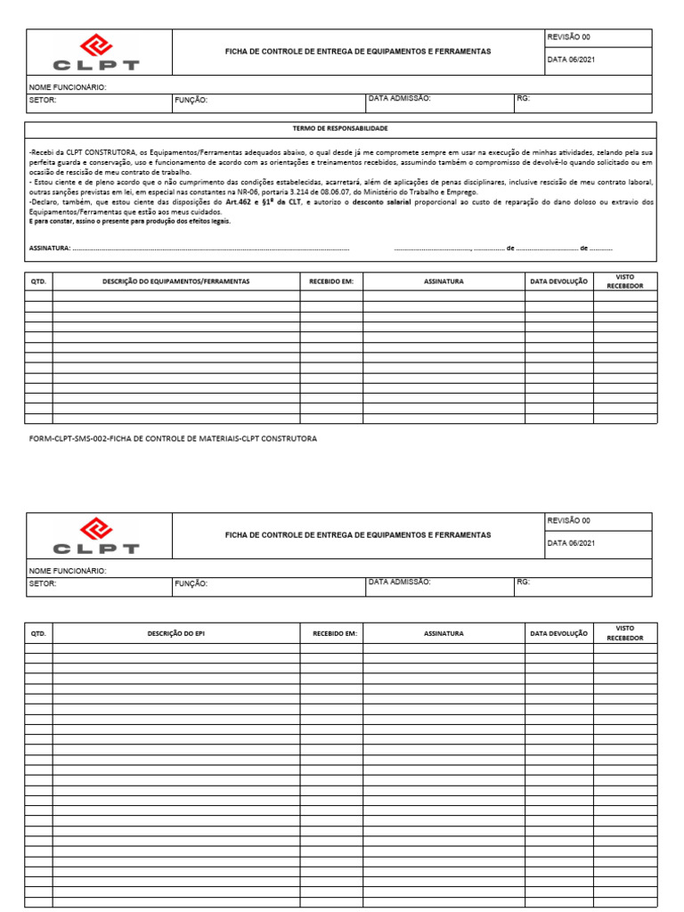 Form-Clpt-Sms-002-Ficha de Controle de Materiais | PDF