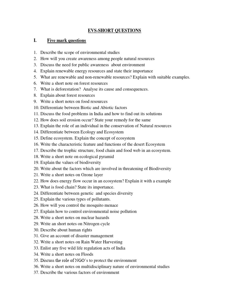 EVS Questions | PDF | Ecosystem | Conservation Biology