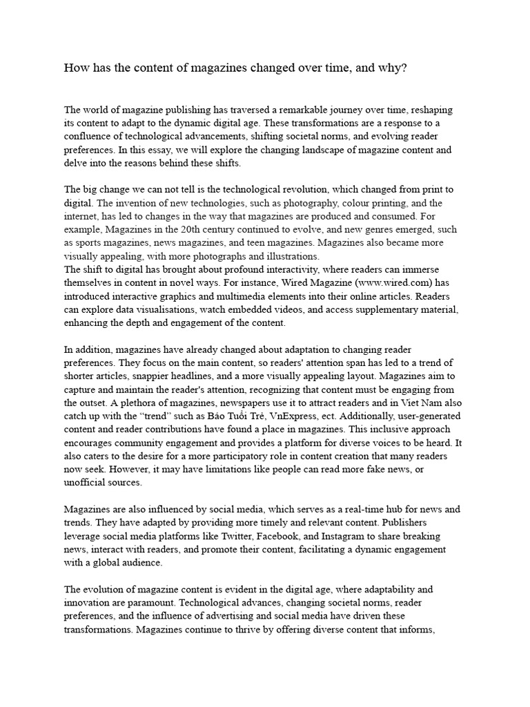 Evolution of Magazine Content Over Time | PDF | Media (Communication ...