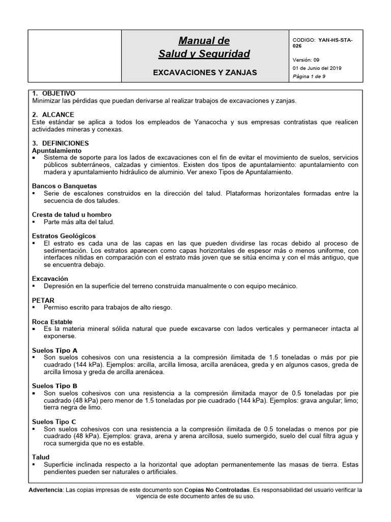 YAN HS STA 026 Excavaciones y Zanjas | PDF | Estrato | Arena