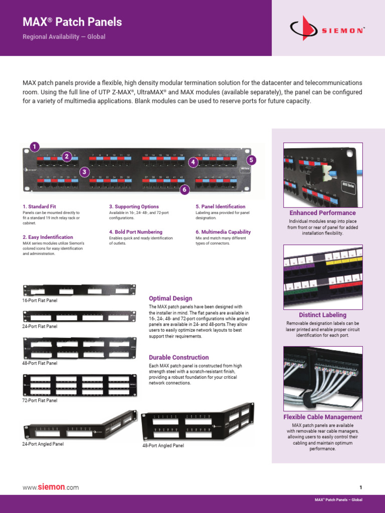 Siemon Max Patch Panels - Spec Sheet | PDF | Computer Engineering ...