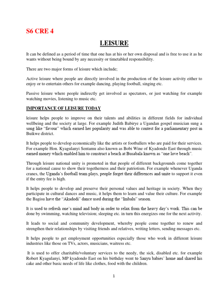 Leisure S6 Div4 Notes | PDF | Jesus | Alcoholism