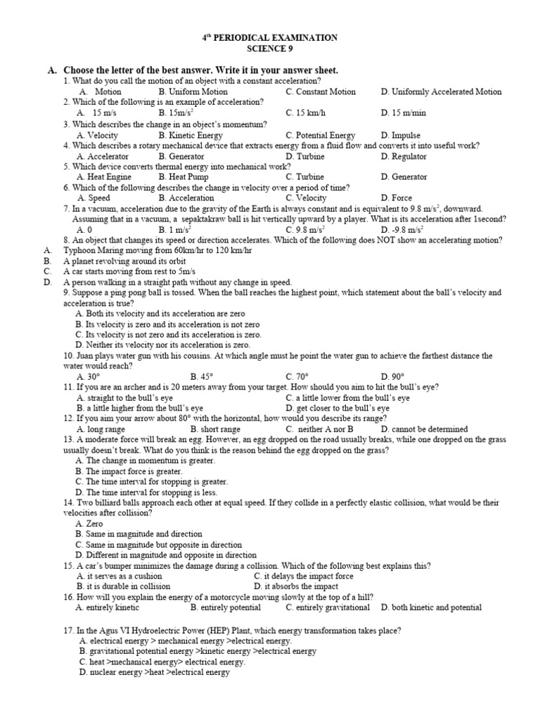 Grade 9 Science Exam | PDF | Momentum | Force