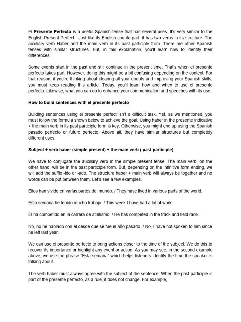 Spanish Grammar - Presente perfecto | Download Free PDF | Verb ...