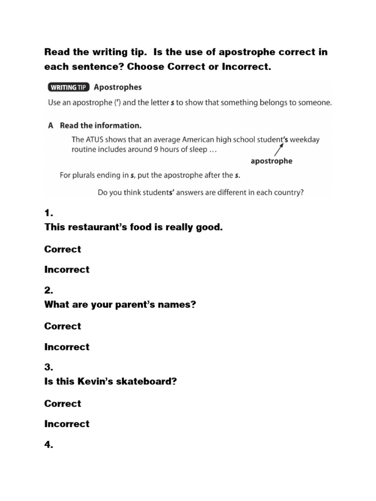 Apostrophe Usage Quiz: Correct or Incorrect | PDF