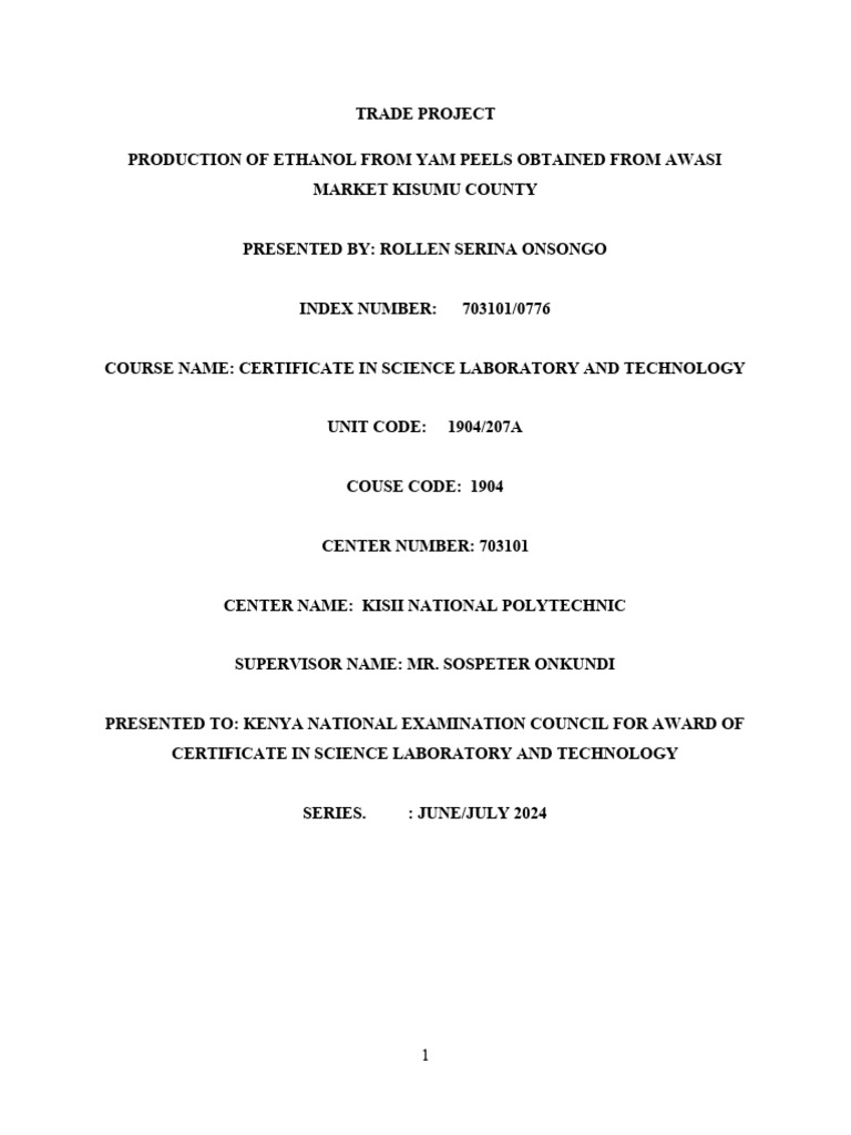 Trade Project Yam Peels | PDF | Ethanol | Gasoline
