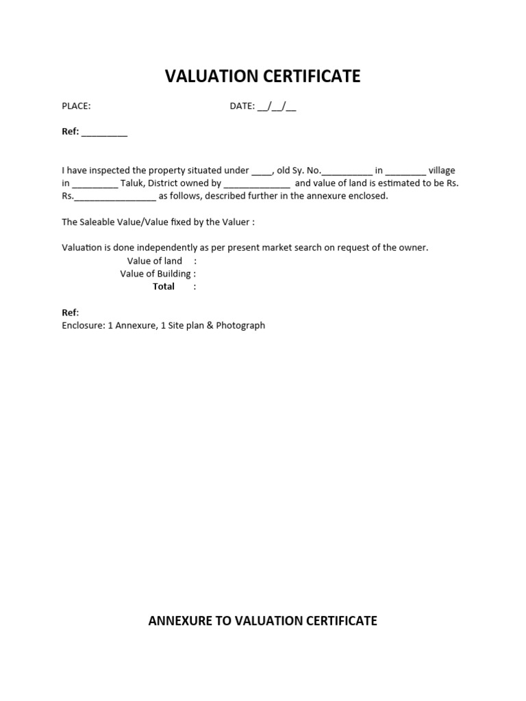 Property Valuation Certificate Format | PDF | Real Estate Appraisal ...