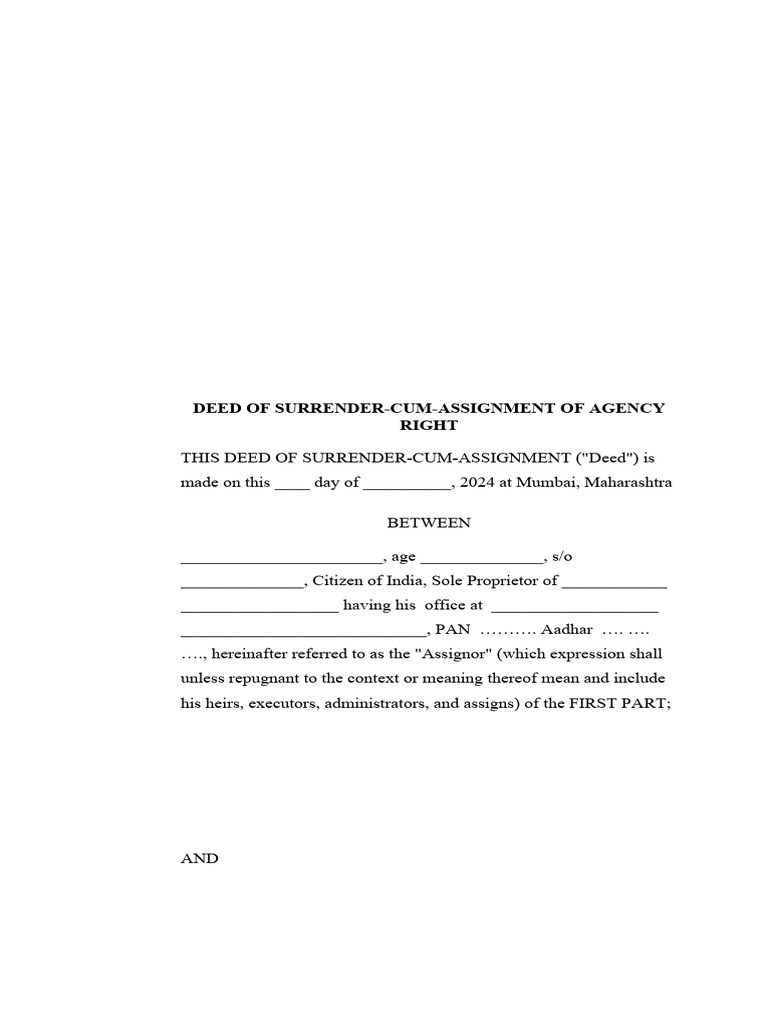 DEED OF SURRENDER-CUM-ASSIGNMENT | Download Free PDF | Assignment (Law ...