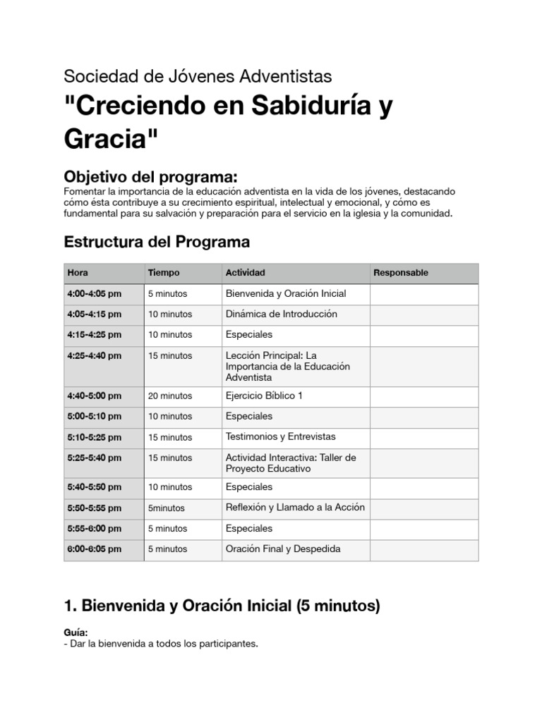Programa de Educación Adventista Juvenil | PDF | Iglesia Adventista del ...