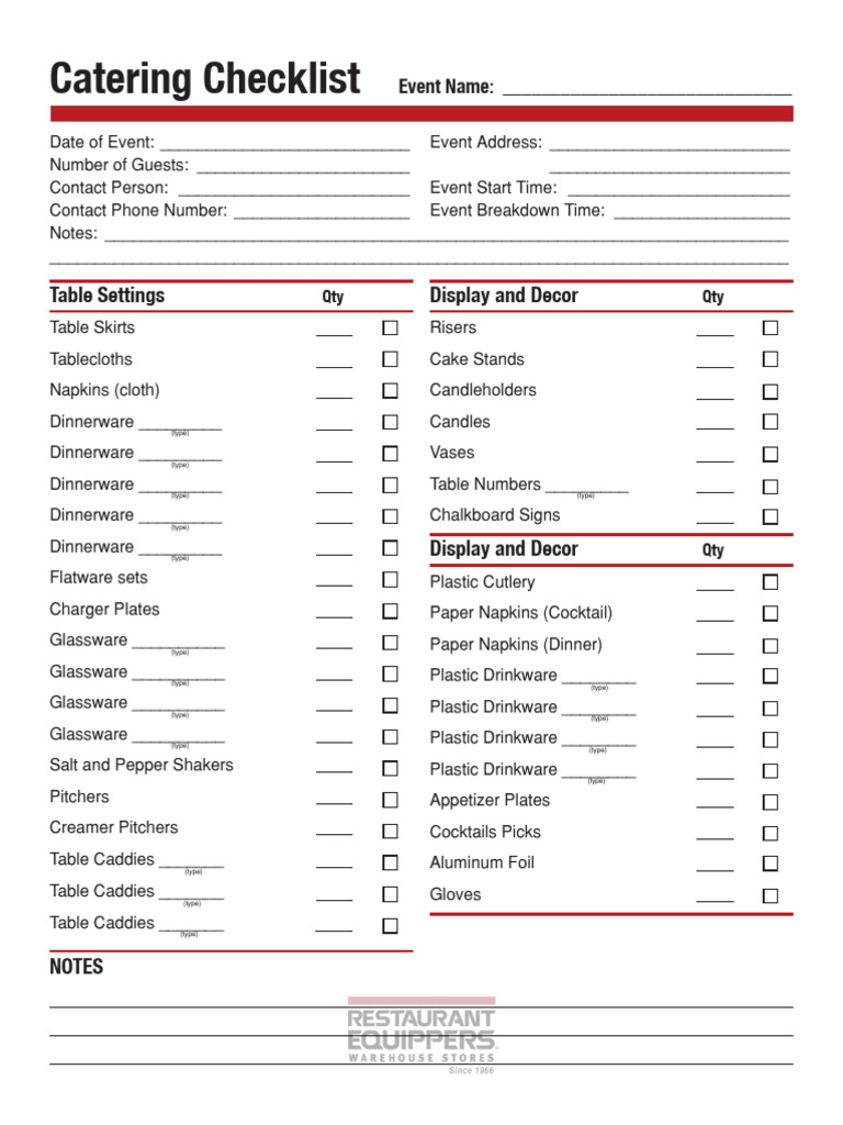 Catering Equipment and Supply Checklist 2 | PDF | Tableware | Domestic ...