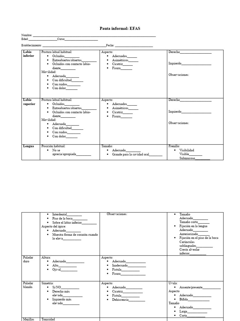 Pauta Infomal EFAS | PDF | Boca | Anatomía humana