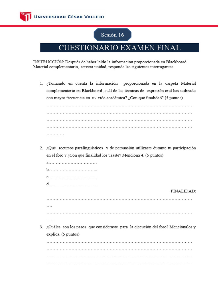 CUESTIONARIO EXAMEN FINAL | PDF
