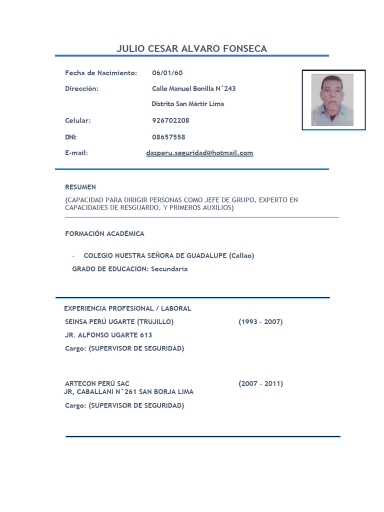 Esquema CV Julio Alvarado | PDF