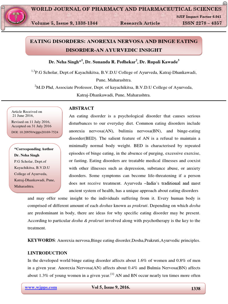 Eating Disorders: Anorexia Nervosa and Binge Eating Disorder-An ...
