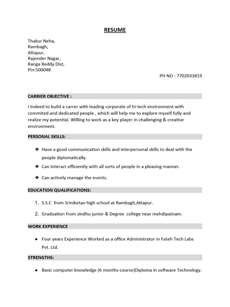 Resume: Carrier Objective | PDF