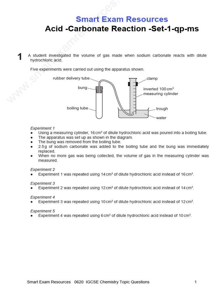 6.1 Acid Carbonate Reaction Set 2 QP Ms 1 | PDF | Acid | Gases