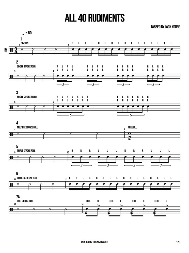 All 40 Rudiments - Jydt | PDF | Rhythm And Meter | Drumming
