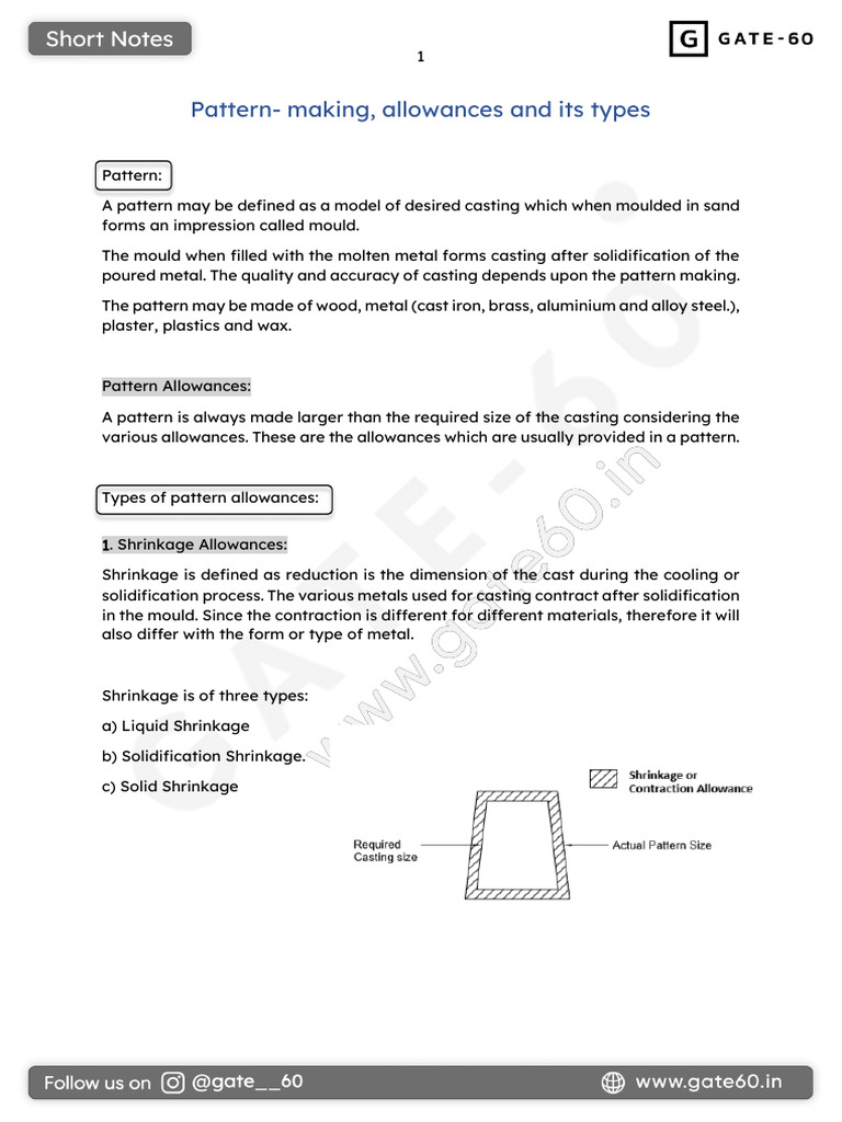 Pattern allowances and its types | Download Free PDF | Building Engineering | Materials Science