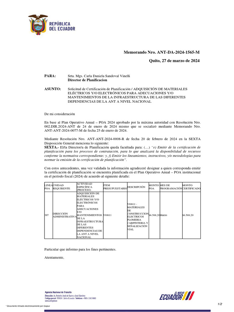 45 Solicitud Certi Planificación ANT DA 2024 1565 M | PDF